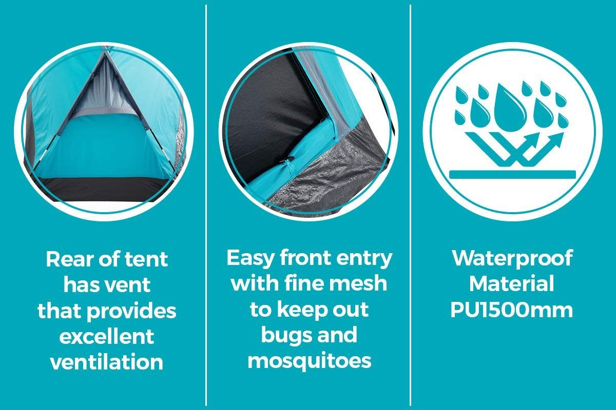 Alvantor Camping Tent Outdoor Warrior Pro Backpacking Light Weight Not Waterproof Family Tent Pop Up Instant Portable Compact Shelter Easy Set Up (PATENT PENDING), Teal, 83” x 55” x 42”H (9013)