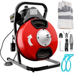 vevor drain cleaner machine 50ftx1/2inch, sewer snake machine with 4 cutter & foot switch, electric drain auger for 2" to 4" pipes…