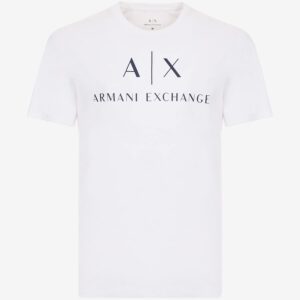 A|X ARMANI EXCHANGE mens Crew Neck Logo Tee T Shirt, White, Medium US