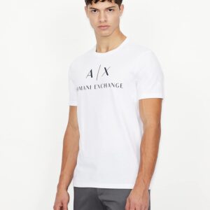 A|X ARMANI EXCHANGE mens Crew Neck Logo Tee T Shirt, White, Medium US