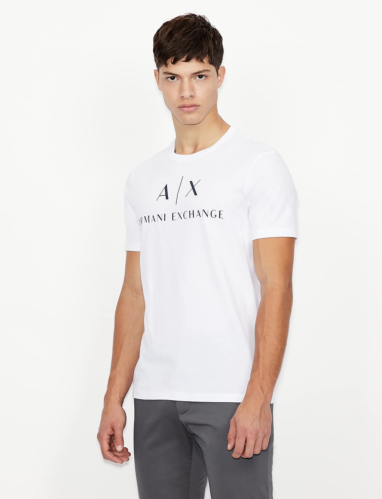 A|X ARMANI EXCHANGE mens Crew Neck Logo Tee T Shirt, White, Medium US