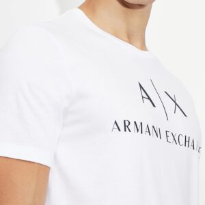 A|X ARMANI EXCHANGE mens Crew Neck Logo Tee T Shirt, White, Medium US