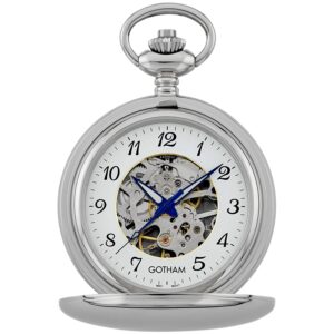 gotham men's silver-tone 17 jewel mechanical double cover pocket watch # gwc14050sa