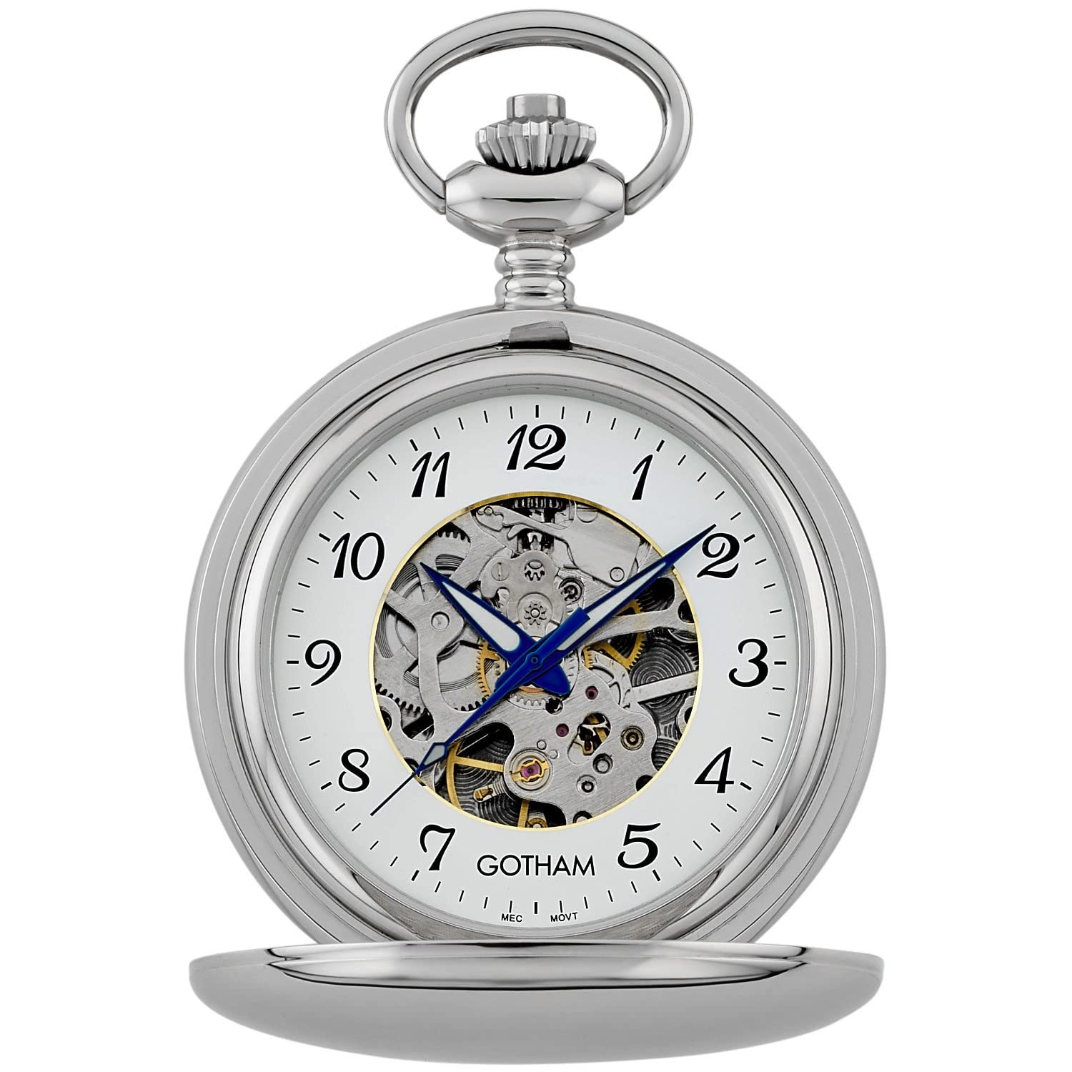 Gotham Men's Silver-Tone 17 Jewel Mechanical Double Cover Pocket Watch # GWC14050SA