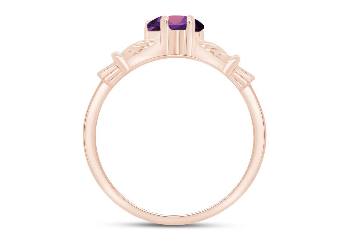 Jewel Zone US Heart Cut Simulated Amethyst & Cubic Zirconia Claddagh Ring In 14k Rose Gold Over Sterling Silver Jewelry Gift For Her Ring Size-12