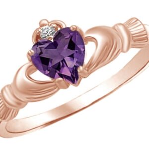 Jewel Zone US Heart Cut Simulated Amethyst & Cubic Zirconia Claddagh Ring In 14k Rose Gold Over Sterling Silver Jewelry Gift For Her Ring Size-12