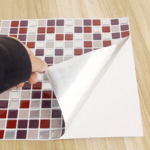 FARONZE Kitchen Mosaic Wall Tiles Peel and Stick Self-Adhesive DIY Backsplash Stick-on Vinyl Wall Tiles for Kitchen and Bathroom 12" X 12" Each, 4 Sheets Pack (Burgundy)