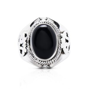 black onyx oval stone vintage gipsy om ring 925 sterling silver us size 7 8 9 10 (7)