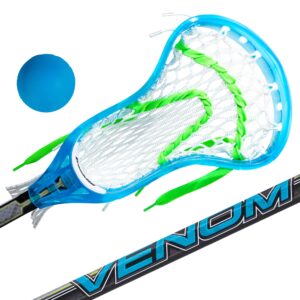 franklin sports kids mini lacrosse stick + ball set - venom youth plastic lacrosse stick for beginners - perfect set for kids + toddlers - blue, 34"