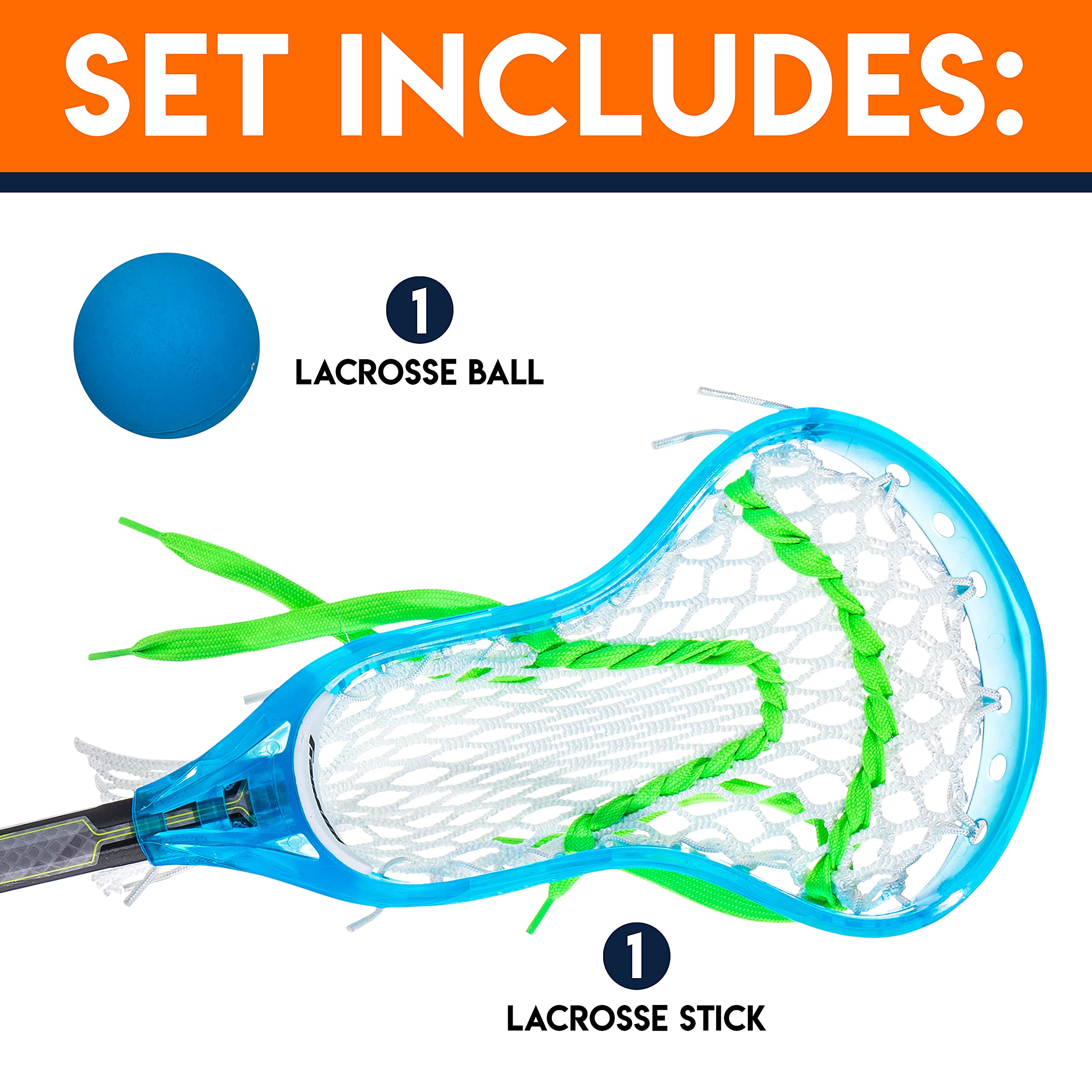 Franklin Sports Kids Mini Lacrosse Stick + Ball Set - Venom Youth Plastic Lacrosse Stick for Beginners - Perfect Set for Kids + Toddlers - Blue, 34"