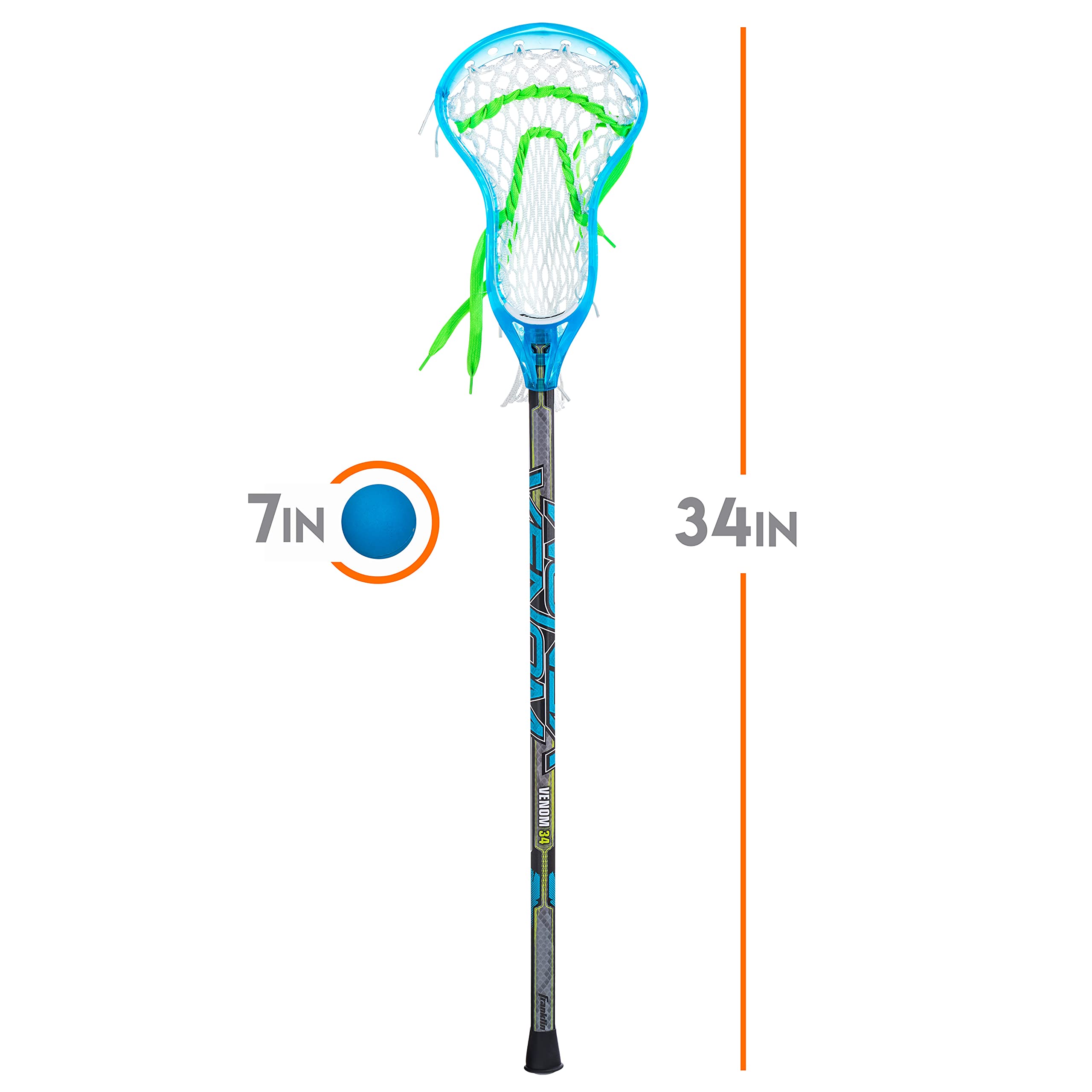 Franklin Sports Kids Mini Lacrosse Stick + Ball Set - Venom Youth Plastic Lacrosse Stick for Beginners - Perfect Set for Kids + Toddlers - Blue, 34"