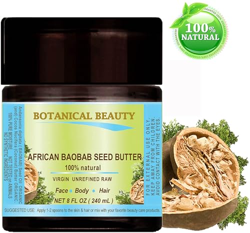 Botanical Beauty BAOBAB SEED OIL BUTTER 100% Natural RAW VIRGIN UNREFINED for Skin, Hair, Lip and Nail Care. 8 Fl. oz. - 240 ml. Rich in Vitamin E