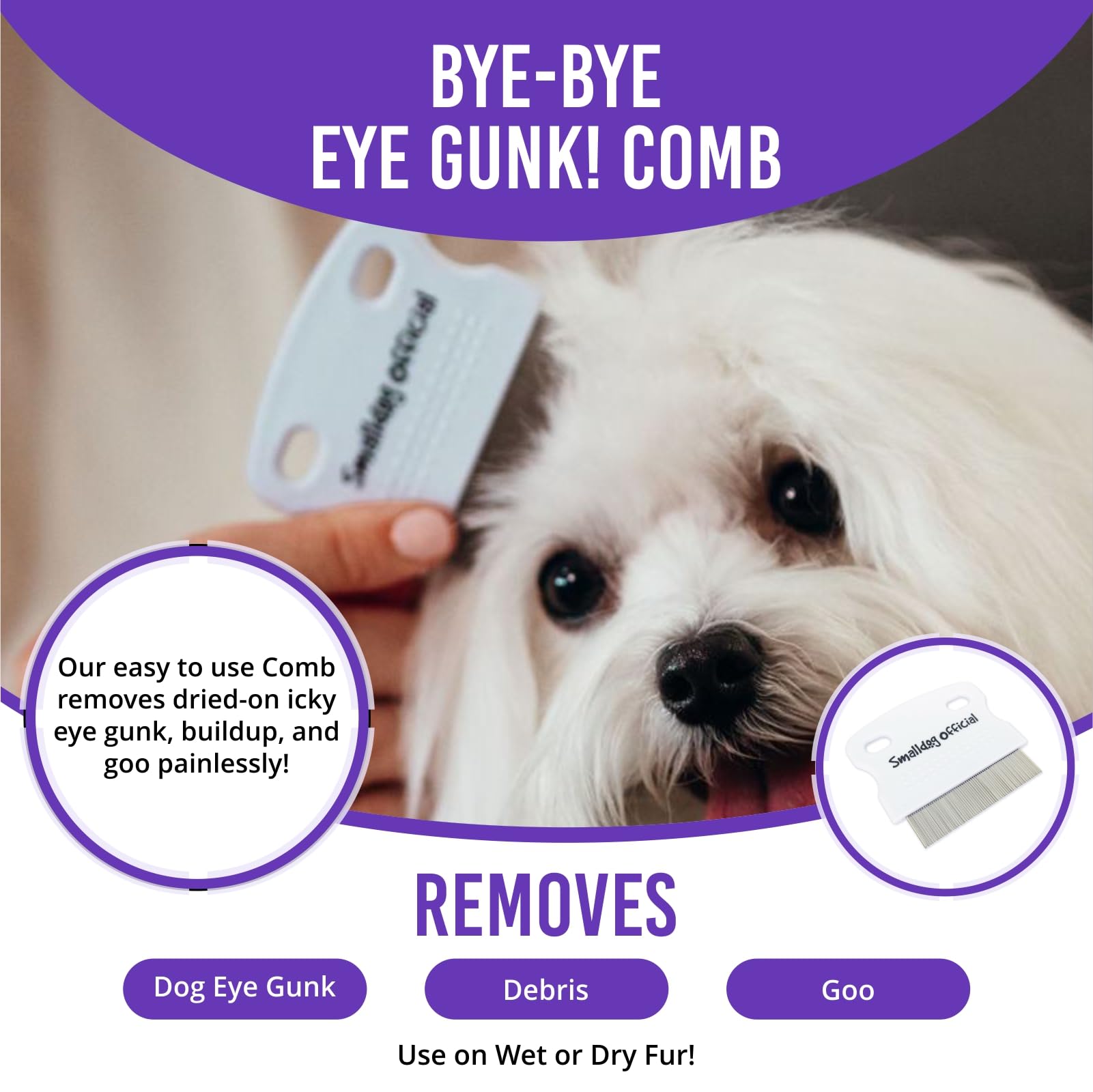 Tear Stain Remover - Fine Tooth Metal Comb to Clean Dogs Eye Boogers - Steel Pet Cleaner and Grooming Accessories - Care for Small Dog Breeds like Shih Tzu, Poodle, Yorkie, Goldendoodle and More