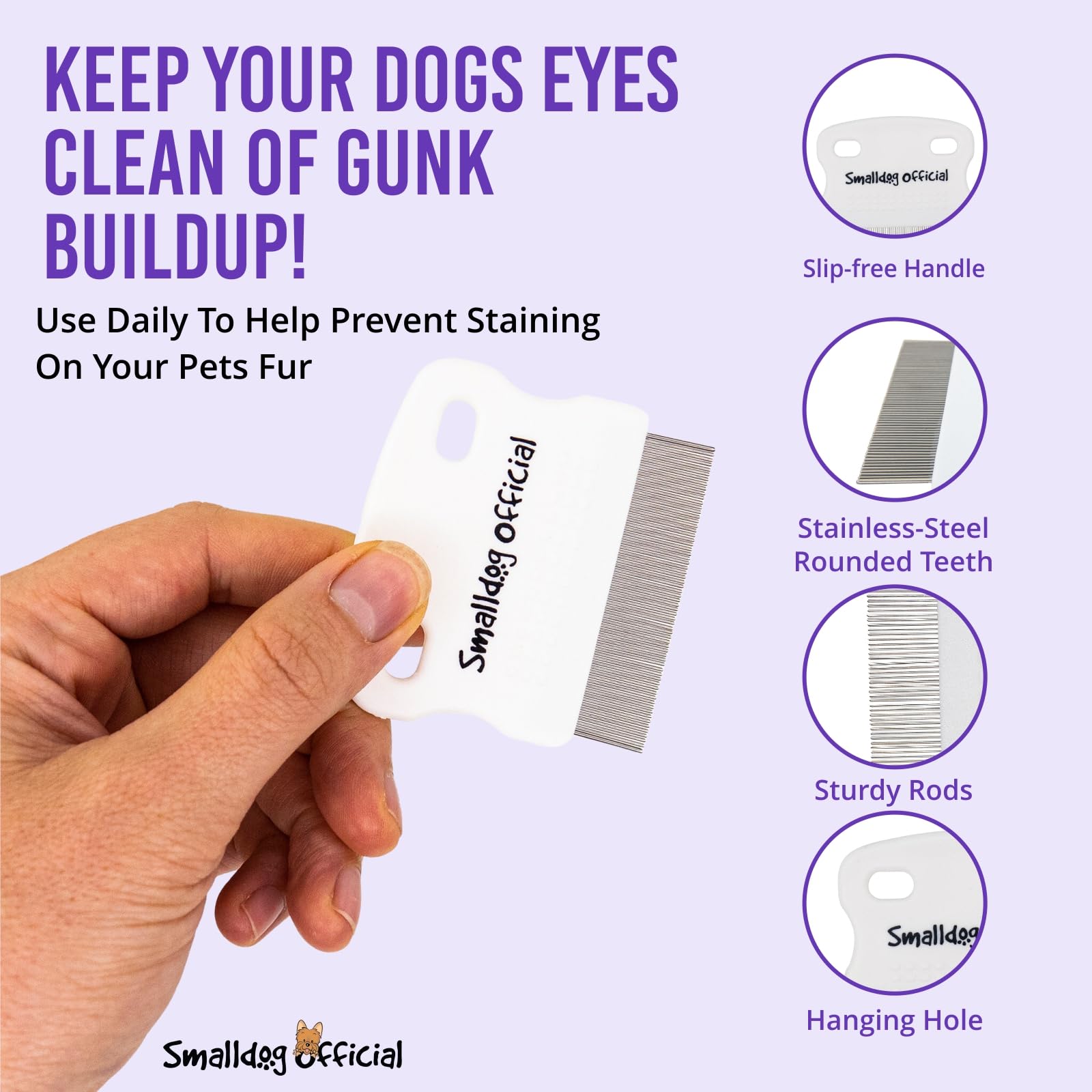 Tear Stain Remover - Fine Tooth Metal Comb to Clean Dogs Eye Boogers - Steel Pet Cleaner and Grooming Accessories - Care for Small Dog Breeds like Shih Tzu, Poodle, Yorkie, Goldendoodle and More