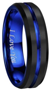 4mm 6mm 8mm 10mm blue groove black matte finish tungsten carbide wedding band ring engraved i love you (6mm,10.5)