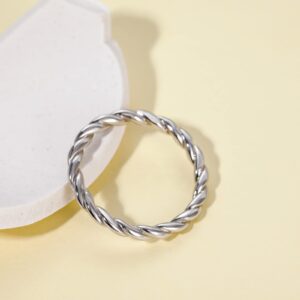 EAMTI 925 Sterling Silver Ring 2mm Stacking Twist Rope Ring Engagement Wedding Band 8