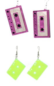 cutiejewelry cassette tape dangle cute pretty earrings 2 pairs (lilac and neon yellow)