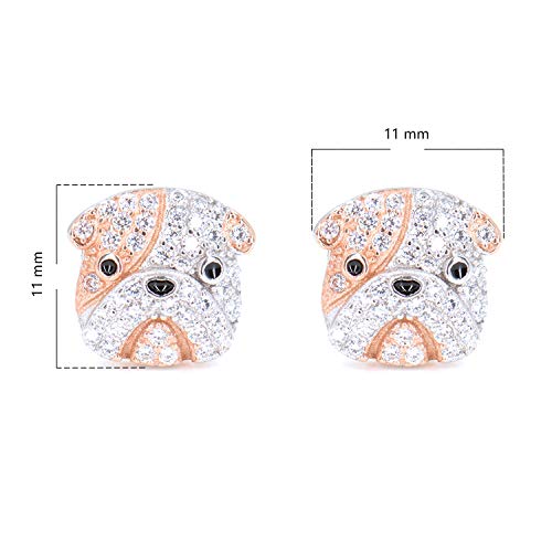 Rhodium Plated Sterling Silver Bulldog Stud Earrings CZ Studs for Women Girls