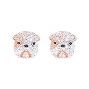 rhodium plated sterling silver bulldog stud earrings cz studs for women girls