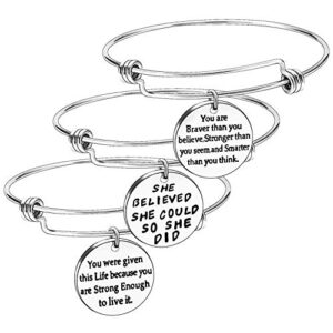 yeeqin pack of 3 inspirational bangle bracelets, inspirational gifts, inspirational jewelry, women bangles, strength believe confidence gift (pack of 3 mixed styles)