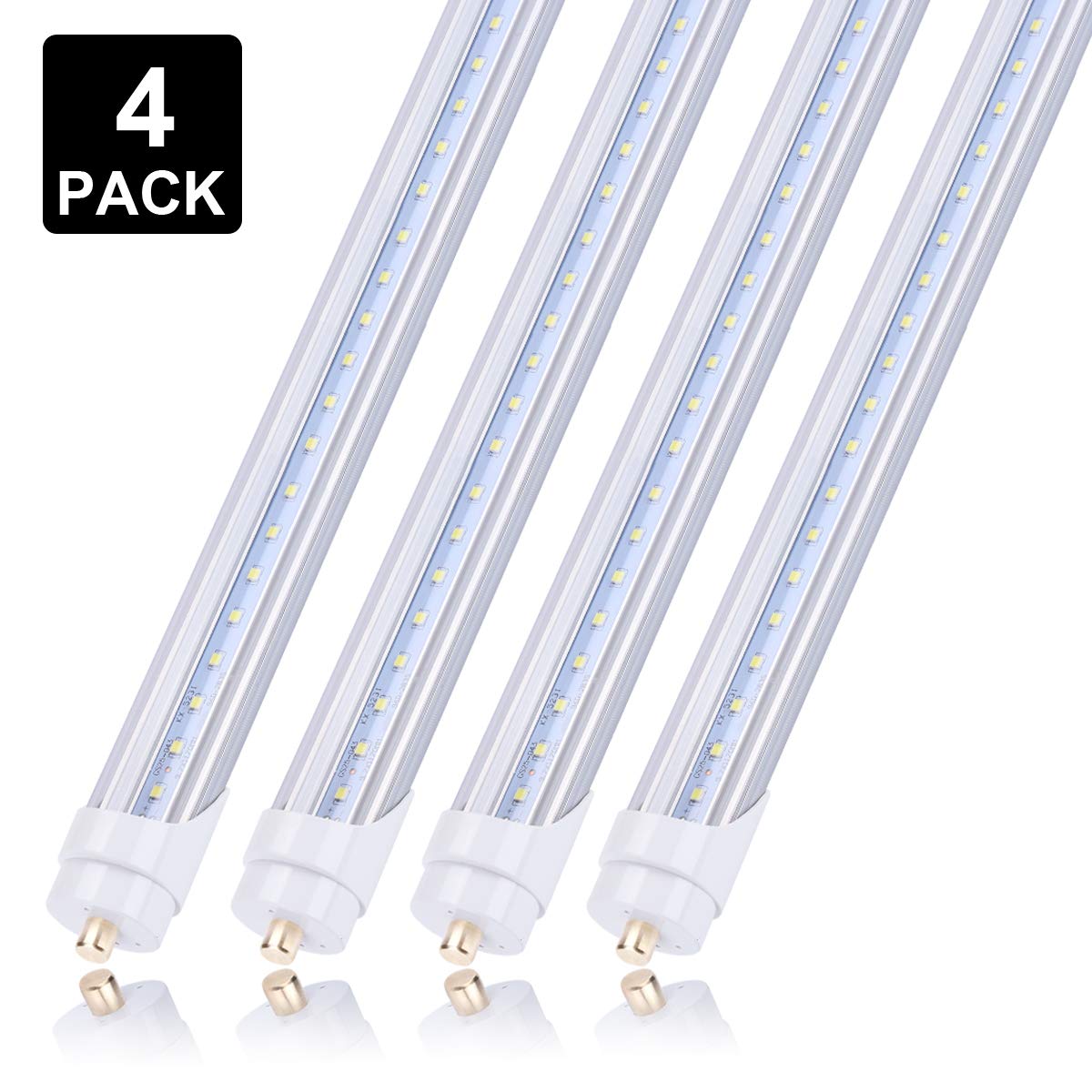 JOMITOP 8ft Led Tube Light,T8 LED Light Bulb 8 foot, 45W (100W Equivalent),Single Pin FA8 Base Led Shop Lights,Dual-Ended Power, Cold White 6000K, 5400LM, Clear Cover, AC 85-277V 4 Pack