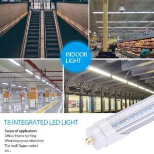 JOMITOP 8ft Led Tube Light,T8 LED Light Bulb 8 foot, 45W (100W Equivalent),Single Pin FA8 Base Led Shop Lights,Dual-Ended Power, Cold White 6000K, 5400LM, Clear Cover, AC 85-277V 4 Pack