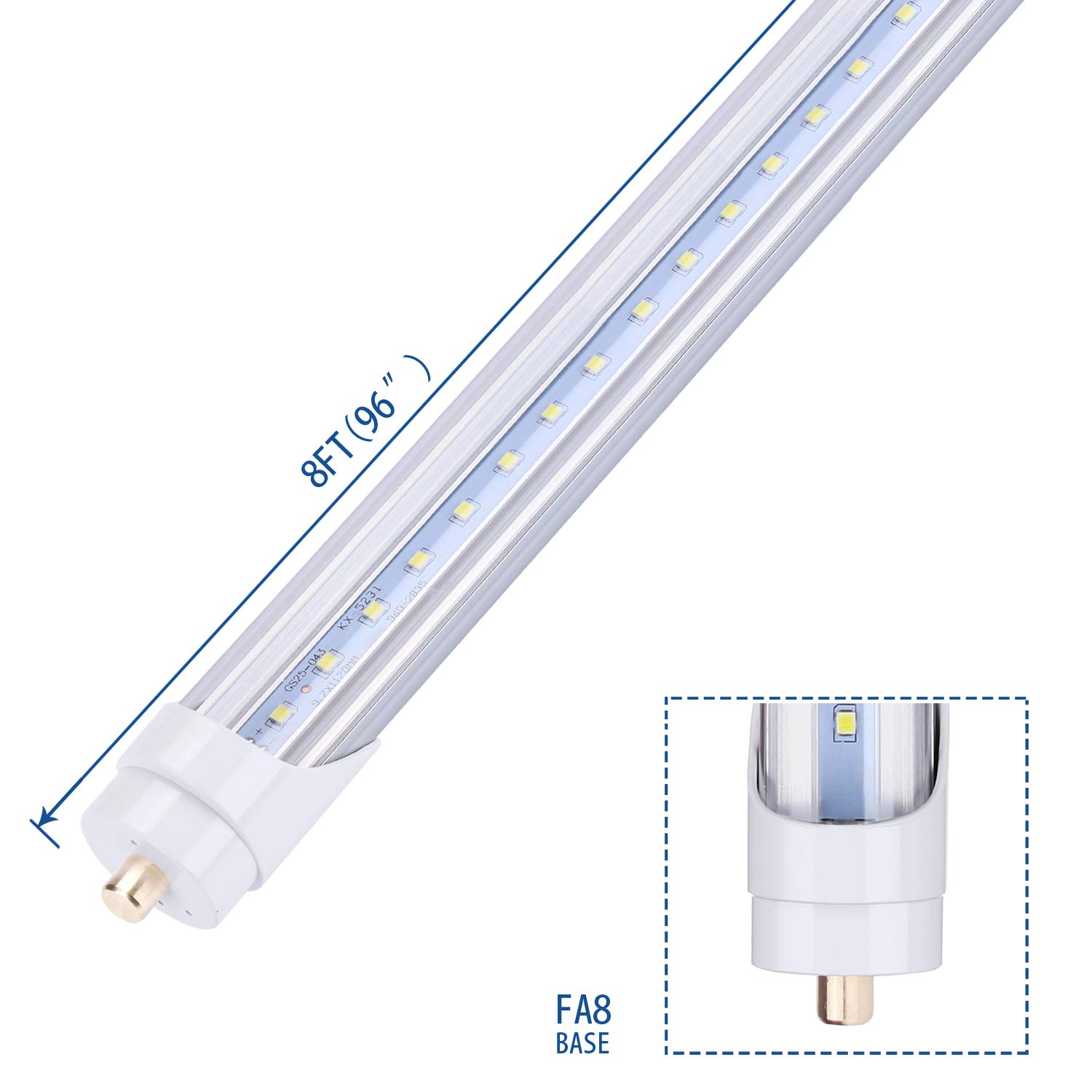 JOMITOP 8ft Led Tube Light,T8 LED Light Bulb 8 foot, 45W (100W Equivalent),Single Pin FA8 Base Led Shop Lights,Dual-Ended Power, Cold White 6000K, 5400LM, Clear Cover, AC 85-277V 4 Pack