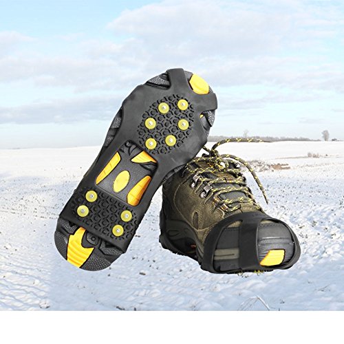 Ice Cleats, willceal Ice Grippers Traction Cleats Shoes and Boots Rubber Snow Shoe Spikes Crampons with 10 Steel Studs Cleats (Yellow,Large)