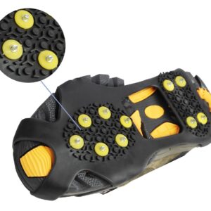 Ice Cleats, willceal Ice Grippers Traction Cleats Shoes and Boots Rubber Snow Shoe Spikes Crampons with 10 Steel Studs Cleats (Yellow,Large)