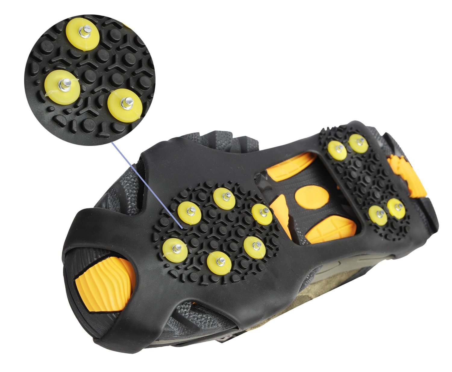 Ice Cleats, willceal Ice Grippers Traction Cleats Shoes and Boots Rubber Snow Shoe Spikes Crampons with 10 Steel Studs Cleats (Yellow,Large)