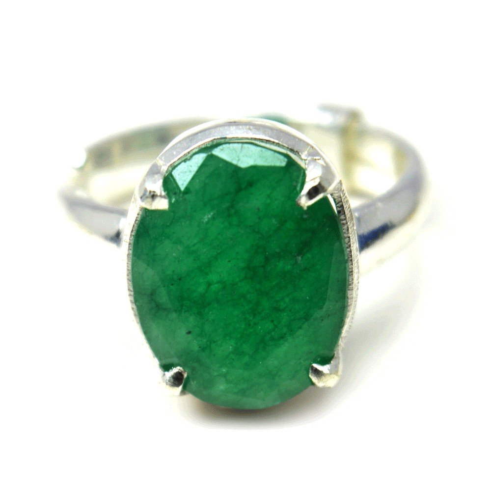 55Carat Natural Emerald Silver Ring for Women 7 Carat Birthstone Adjustable Size 5,6,7,8,9,10,11,12,13