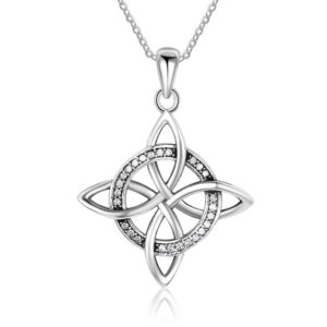 sqkxklcz 925 sterling silver celtic four corner knot good luck pendant necklace, rolo chain 18"