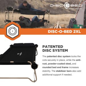 Disc-O-Bed 2XL Cam-O-Bunk Outdoor Convertible 2 Person Bench/Double Camping Cot Portable Bed for Adults with 2 Side Organizers, Black