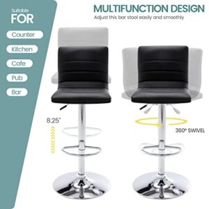 Vogue Furniture Direct PU Leather Bar Stools, Modern Square Adjustable Swivel Barstools with Back, Armless Airlift Counter Height Bar Chairs for Kitchen Dining Set of 2 (Black)