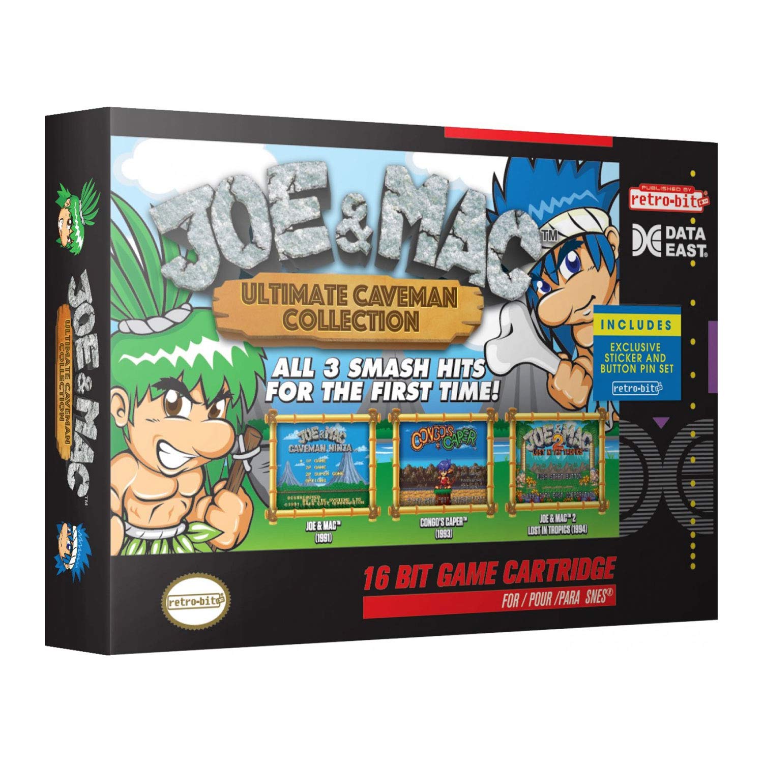 Retro-Bit Joe & Mac: Ultimate Caveman Collection SNES Cartridge - 3 Games in 1 - Super NES