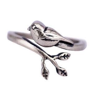 925 sterling silver sparrow bird adjustable ring for womens, teen girls oxidized handmade jewelry