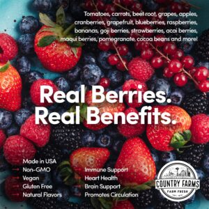 COUNTRY FARMS Super Reds, Energizing Polyphenol Superfood, 48 Super Fruits and Berries, Powerful Antioxidants and Polyphenols, Supports Energy, 20 Servings, Mixed Berry Flavor