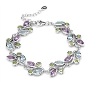 silvershake natural peridot amethyst and blue topaz 925 sterling silver leaf 6.75 to 8.25 inch adjustable bracelet