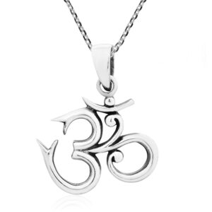 aeravida mysterious aum or om prayer symbol .925 sterling silver pendant necklace