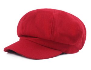 women vintage newsboy cabbie peaked beret cap warm baker boy visor hat flat cap red