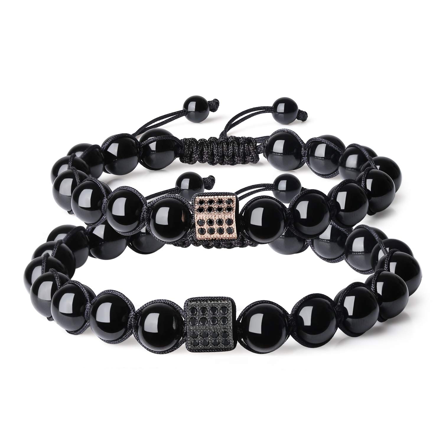 COAI CZ Paved His and Hers Black Tourmaline Couple Bracelets