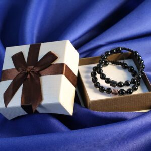 COAI CZ Paved His and Hers Black Tourmaline Couple Bracelets