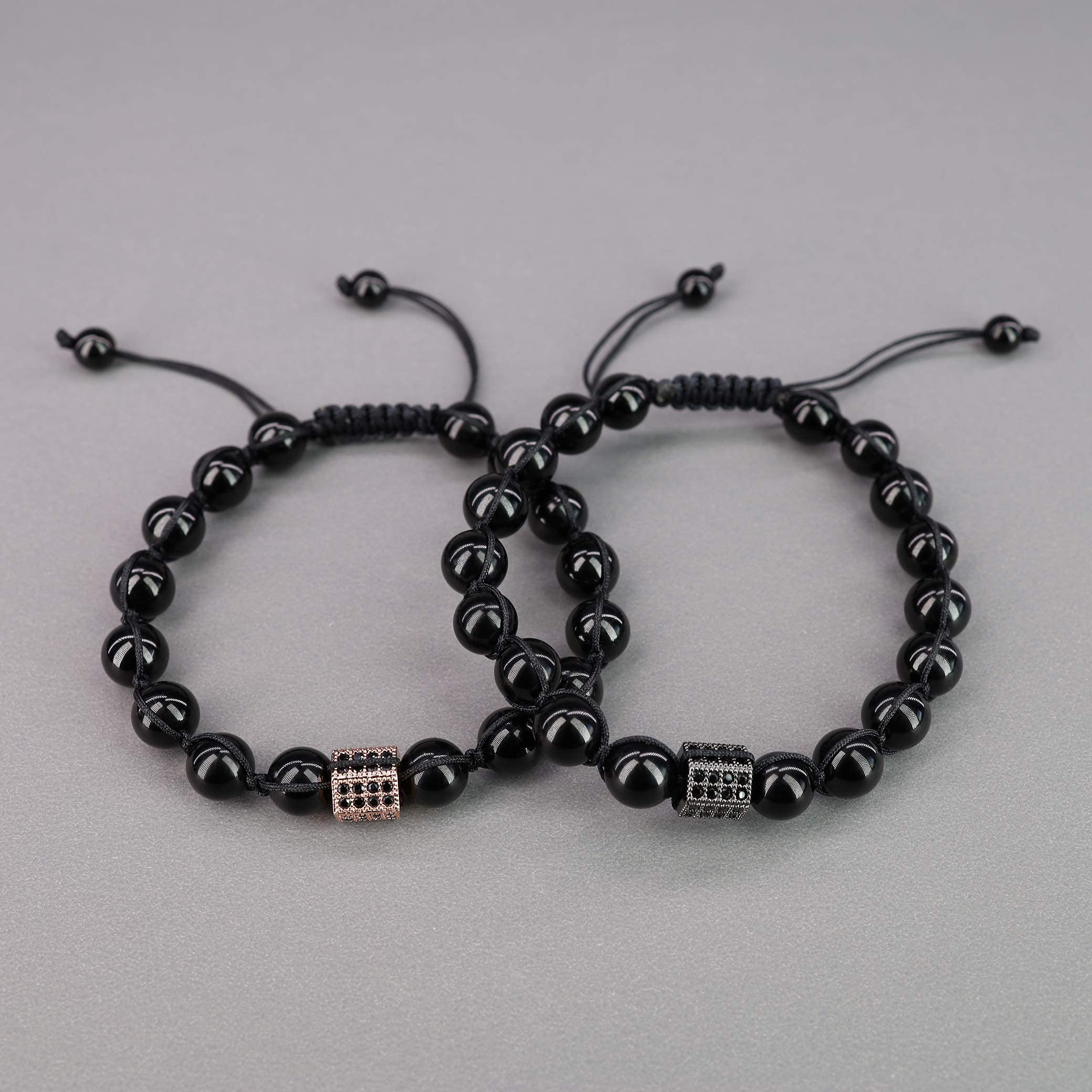 COAI CZ Paved His and Hers Black Tourmaline Couple Bracelets