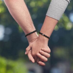 COAI CZ Paved His and Hers Black Tourmaline Couple Bracelets