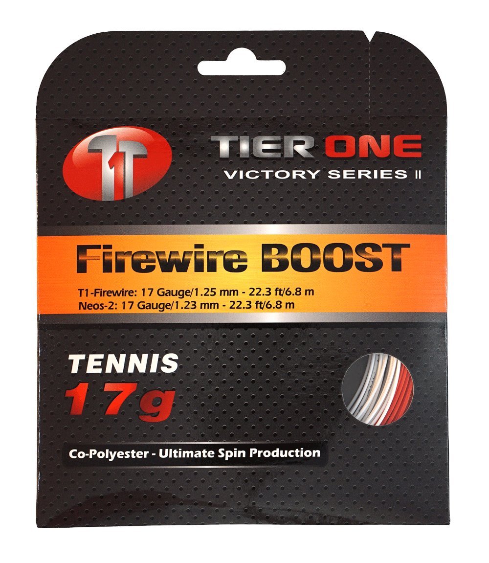 Tier One Firewire Boost (co-Poly/co-Poly Hybrid) Tennis String (Set - Red/White, 16 Gauge (2 x 6.8 m Sets))