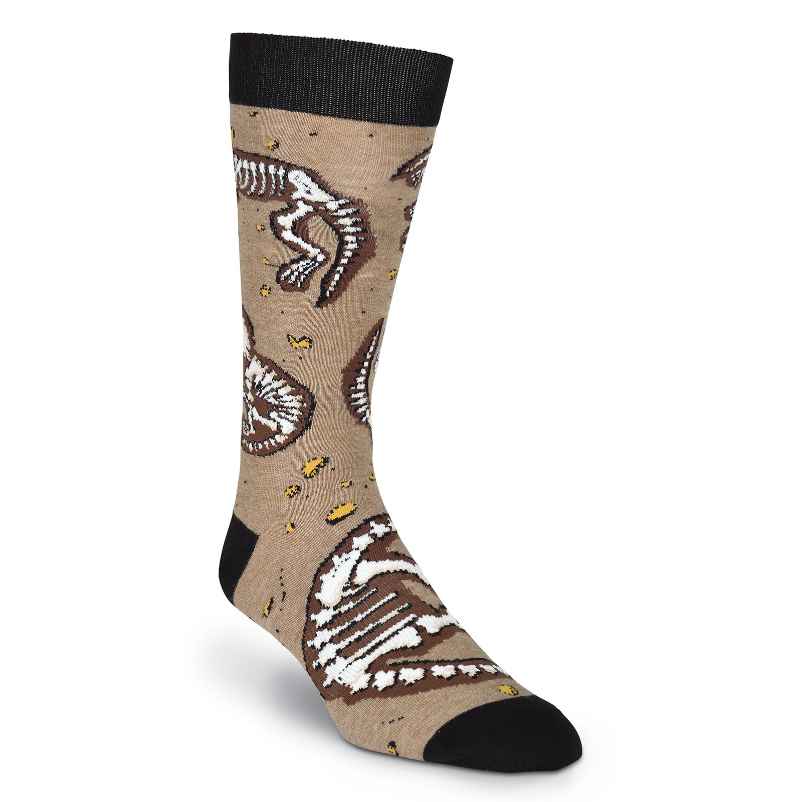 K. Bell Men's Retun of The Dinos Novelty Crew Socks, Fossils (Brown), Shoe Size: 6-12