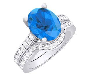 affy 3.39 cttw simulated london blue topaz & white natural diamond engagement wedding ring set in 14k white gold ring size 6