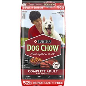 purina dog chow dry dog food, complete adult with real beef - 52 lb. bag