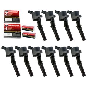 mas set of 10 ignition coils pack dg508+motorcraft spark plugs sp479 compatible with ford e350 e450 f250 f350 f450 f550 econoline super duty f53 6.8l v10 dg457 dg472 dg491 3w7z-12029-aa