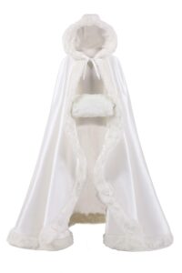 wowbridal women's 57in bridal cape wedding cloak with hand muff floor-length (white)